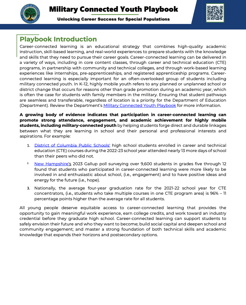 Military Connected Youth Playbook | All4Ed